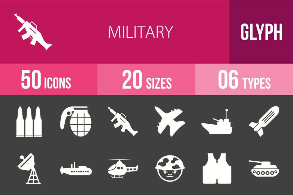 50 Military Glyph Inverted Icons – MasterBundles
