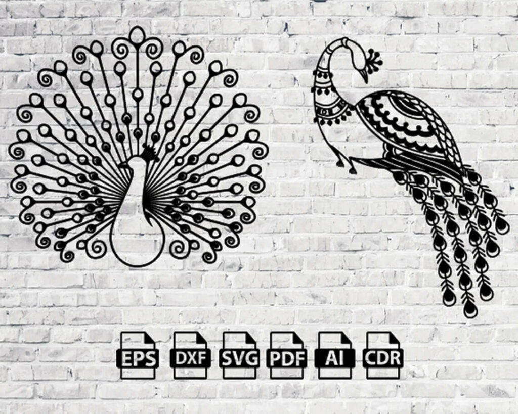 Peacock Design Laser Cut SVG DXF Files Wall Sticker Engraving Decal ...