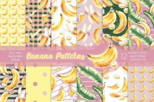 Watercolor Banana Patterns Watercolor Patterns PNG, JPG – MasterBundles
