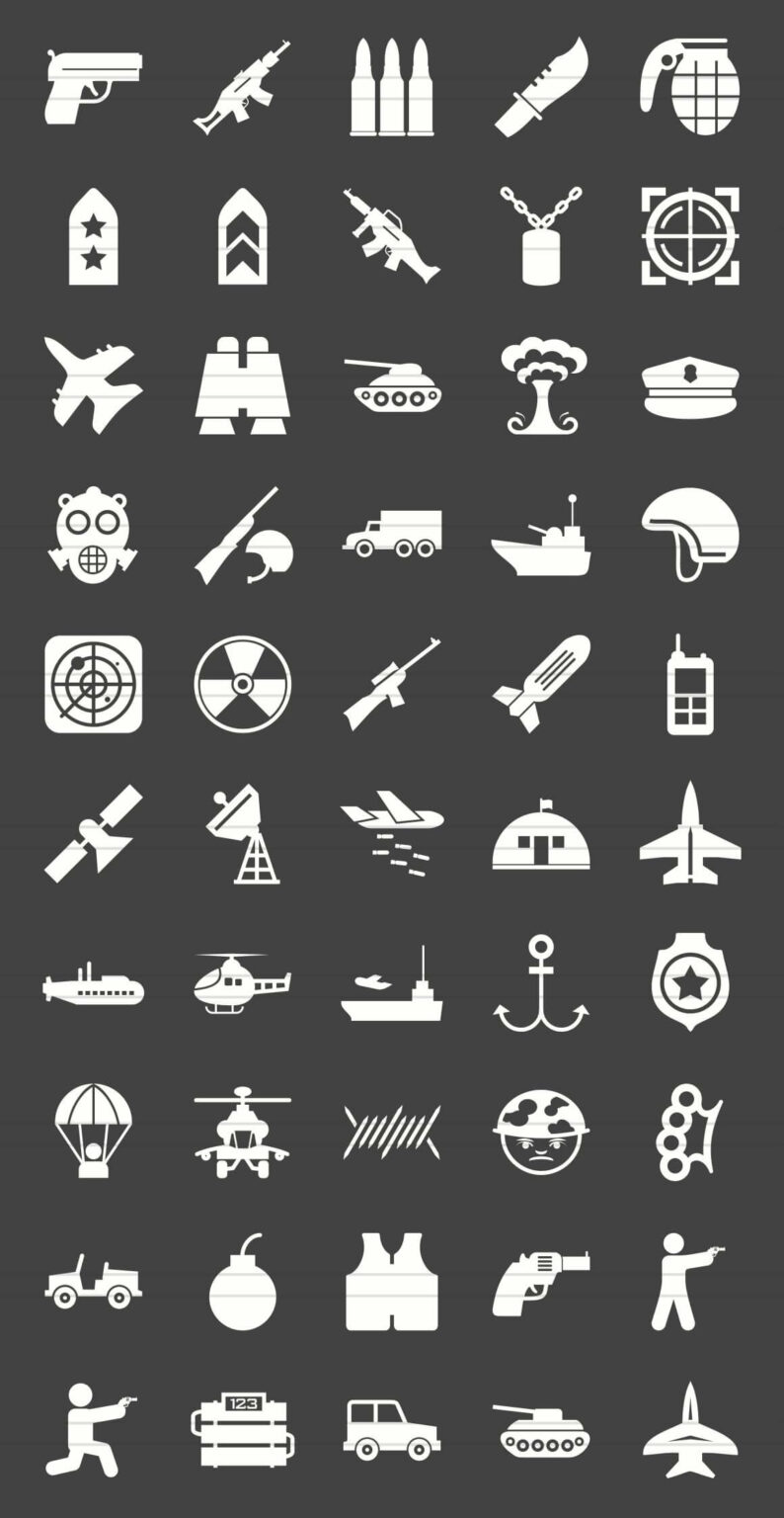 50 Military Glyph Inverted Icons – MasterBundles