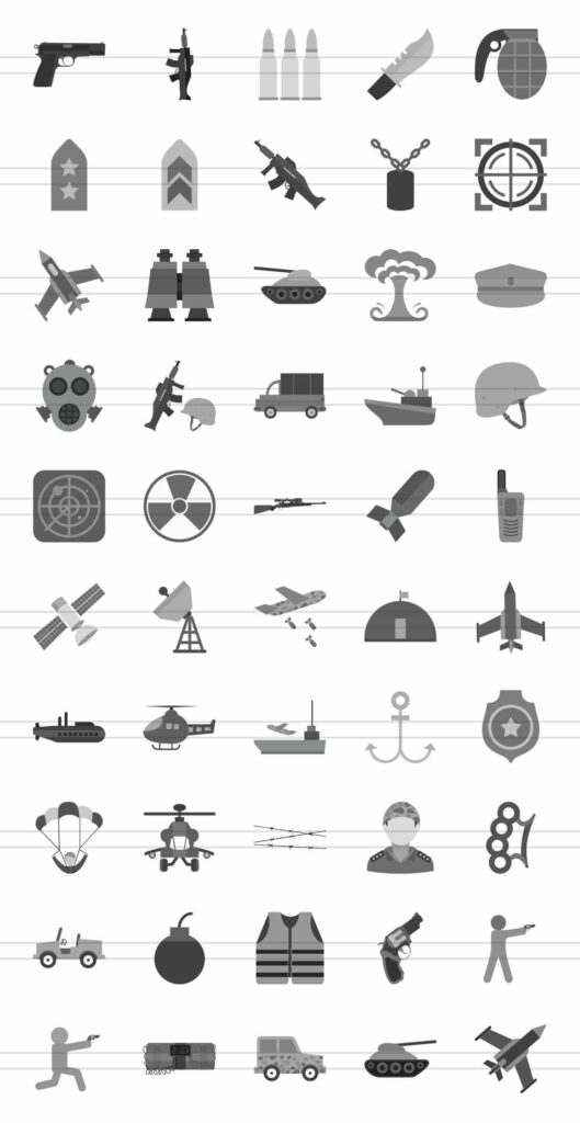 50 Military Greyscale Icons – MasterBundles