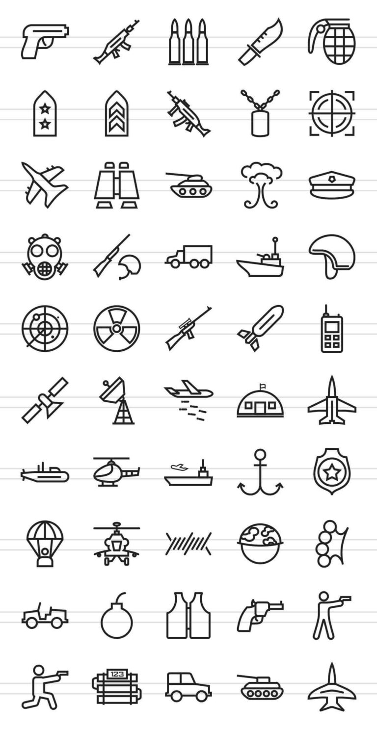 50 Military Line Icons – MasterBundles