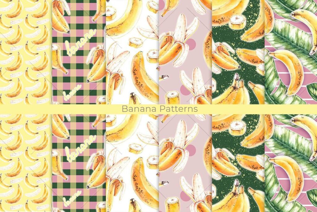 Watercolor Banana Patterns Watercolor Patterns PNG, JPG – MasterBundles