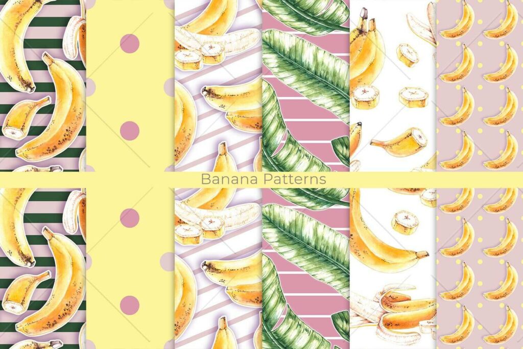 Watercolor Banana Patterns Watercolor Patterns PNG, JPG – MasterBundles