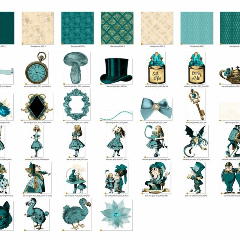 Teal And Gold Alice In Wonderland Graphics | MasterBundles