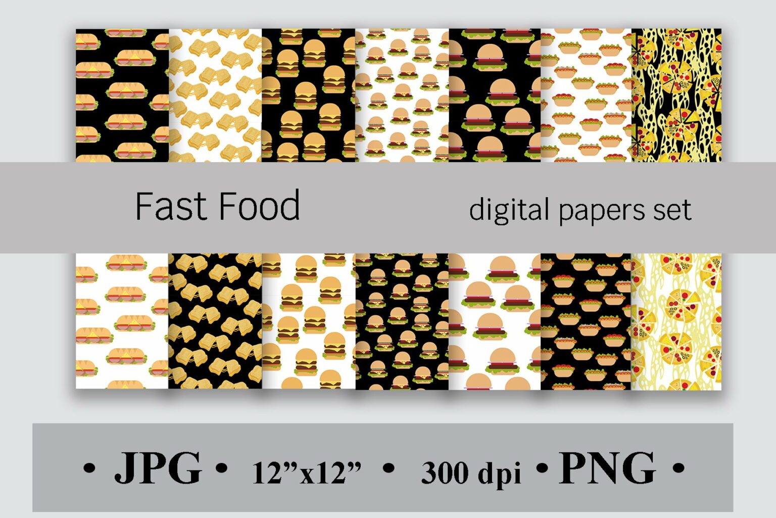 Fast Food Digital Paper Set, Scrapbook Seamless Patterns – MasterBundles