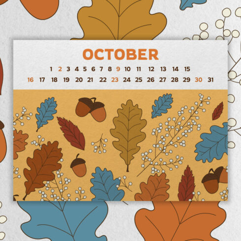 Free October Calendar Acorns And Leaves | Master Bundles