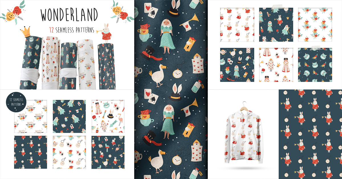 Alice In Wonderland - Set Of Seamless Patterns – MasterBundles