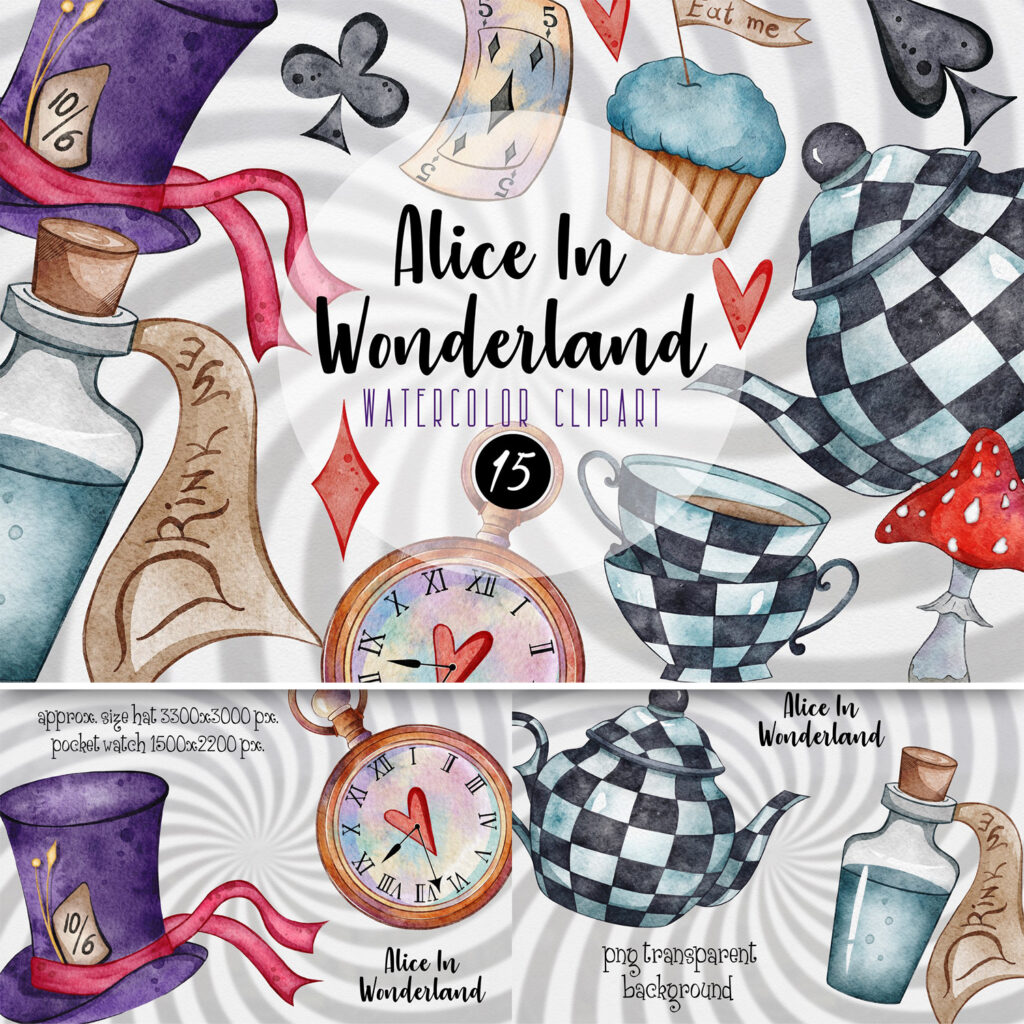 Alice In Wonderland Watercolor Clipart, Tea Party PNG – MasterBundles