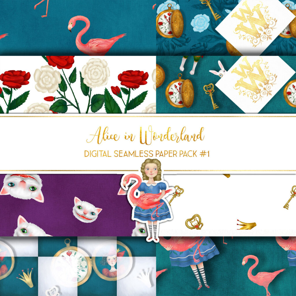 Alice In Wonderland Digital Paper Pack, Chess Board Roses – MasterBundles
