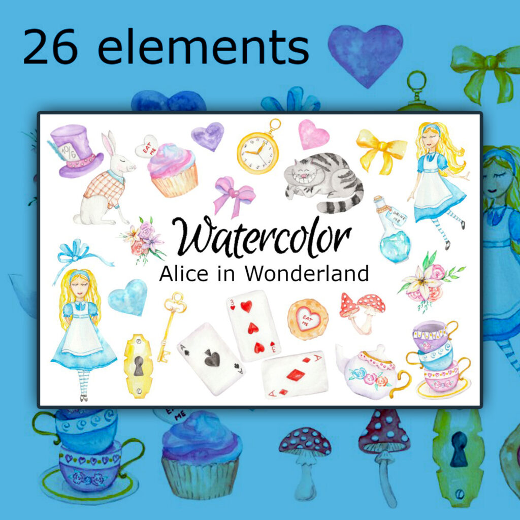 WATERCOLOR CLIPART Alice In Wonderland Fairy Tale Book Tea – MasterBundles