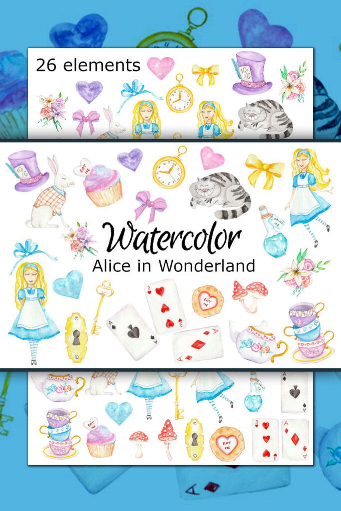 WATERCOLOR CLIPART Alice In Wonderland Fairy Tale Book Tea – MasterBundles