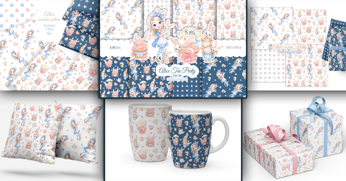 Alice In Wonderland Digital Paper Tea Party Seamless Pattern – MasterBundles