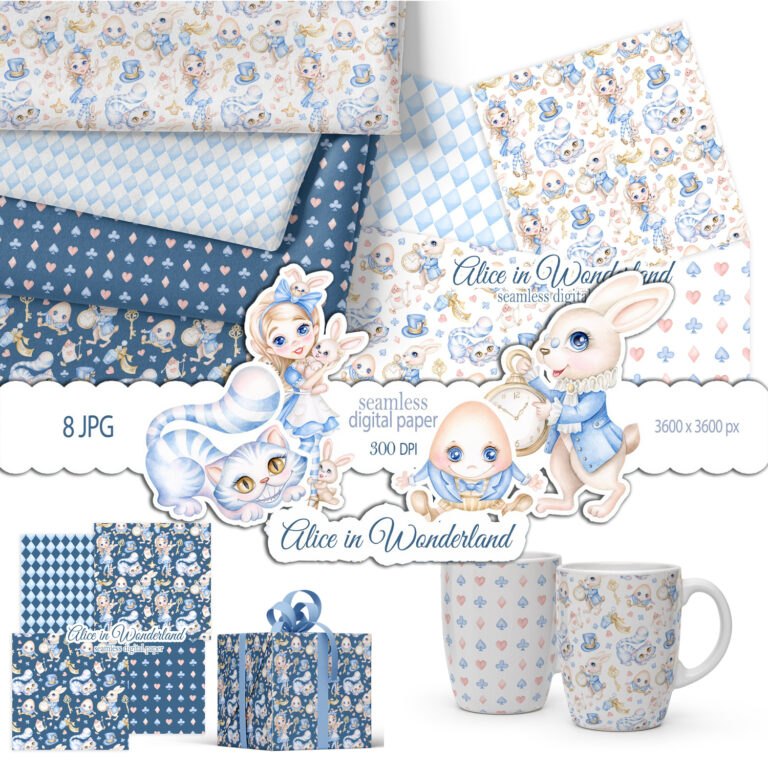 Blue And Blush Wonderland Alice In Wonderland Clipart | Master Bundles