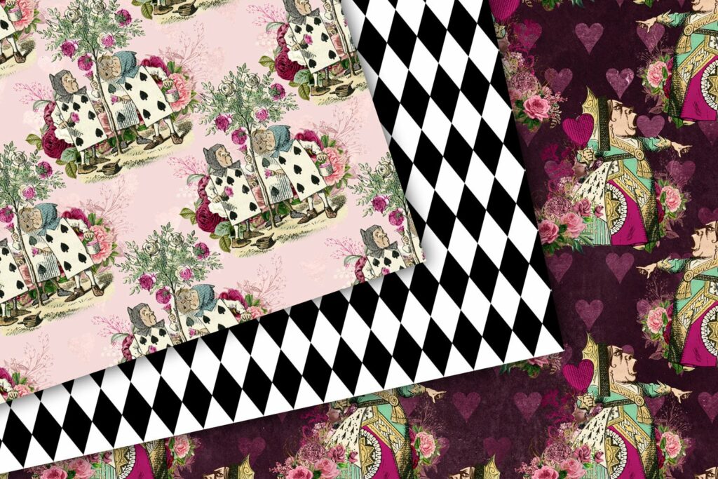 Blush Mint And Burgundy Alice In Wonderland Digital Paper – MasterBundles