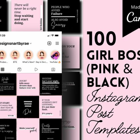 100 Pink And Black IG Post Quotes | Master Bundles