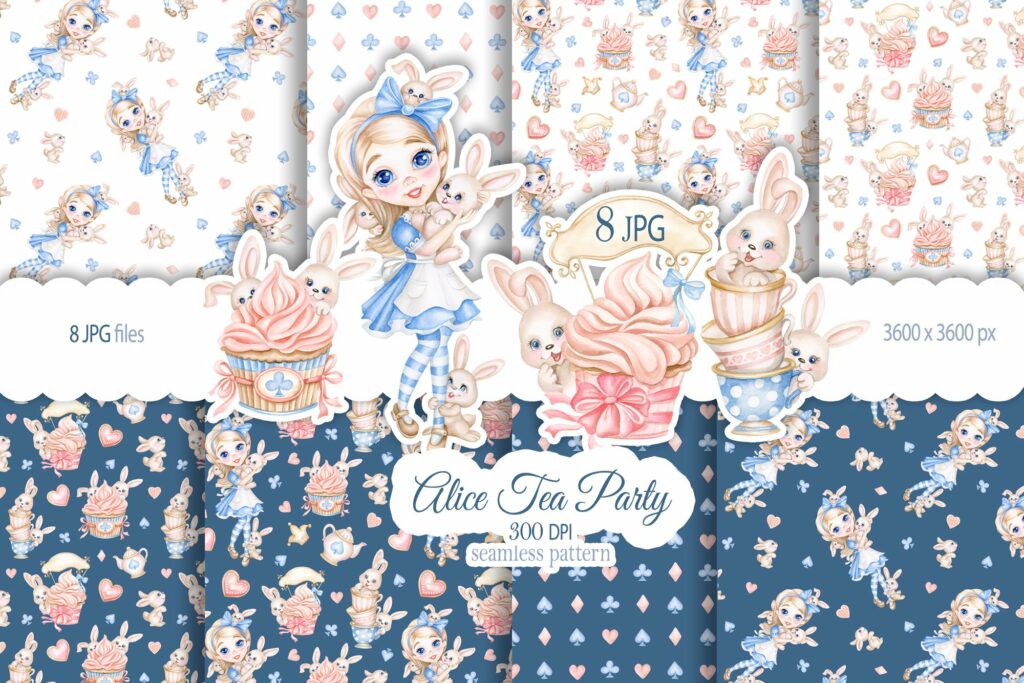 Alice In Wonderland Digital Paper Tea Party Seamless Pattern – MasterBundles
