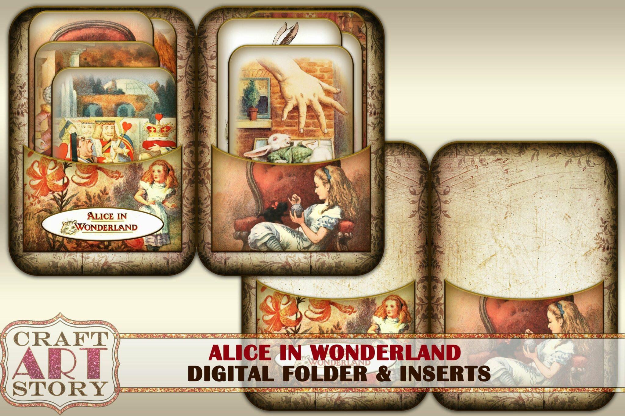 Alice In Wonderland Packs,Digital Folder & Inserts,Ephemera – MasterBundles