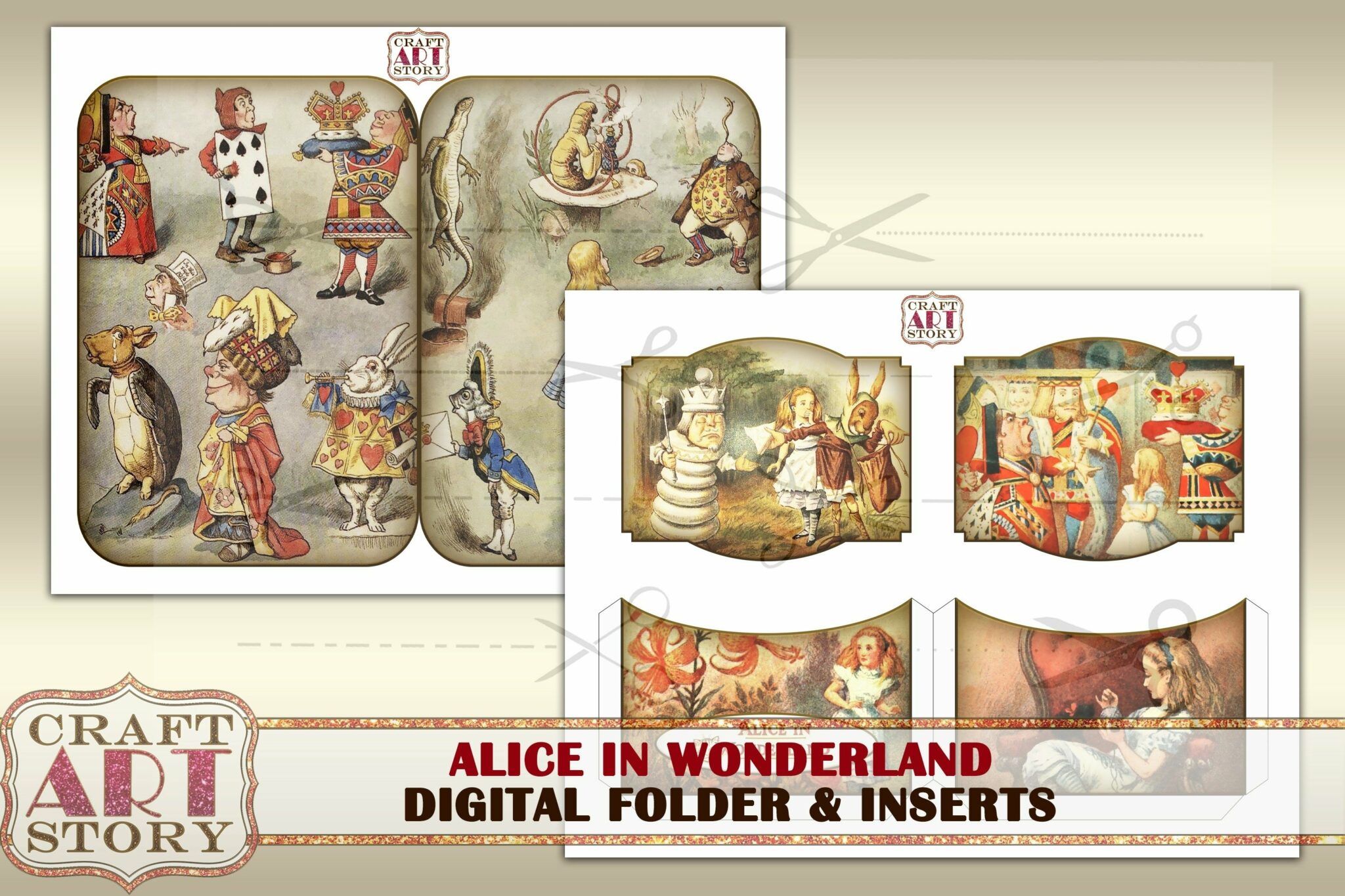 Alice In Wonderland Packs,Digital Folder & Inserts,Ephemera – MasterBundles