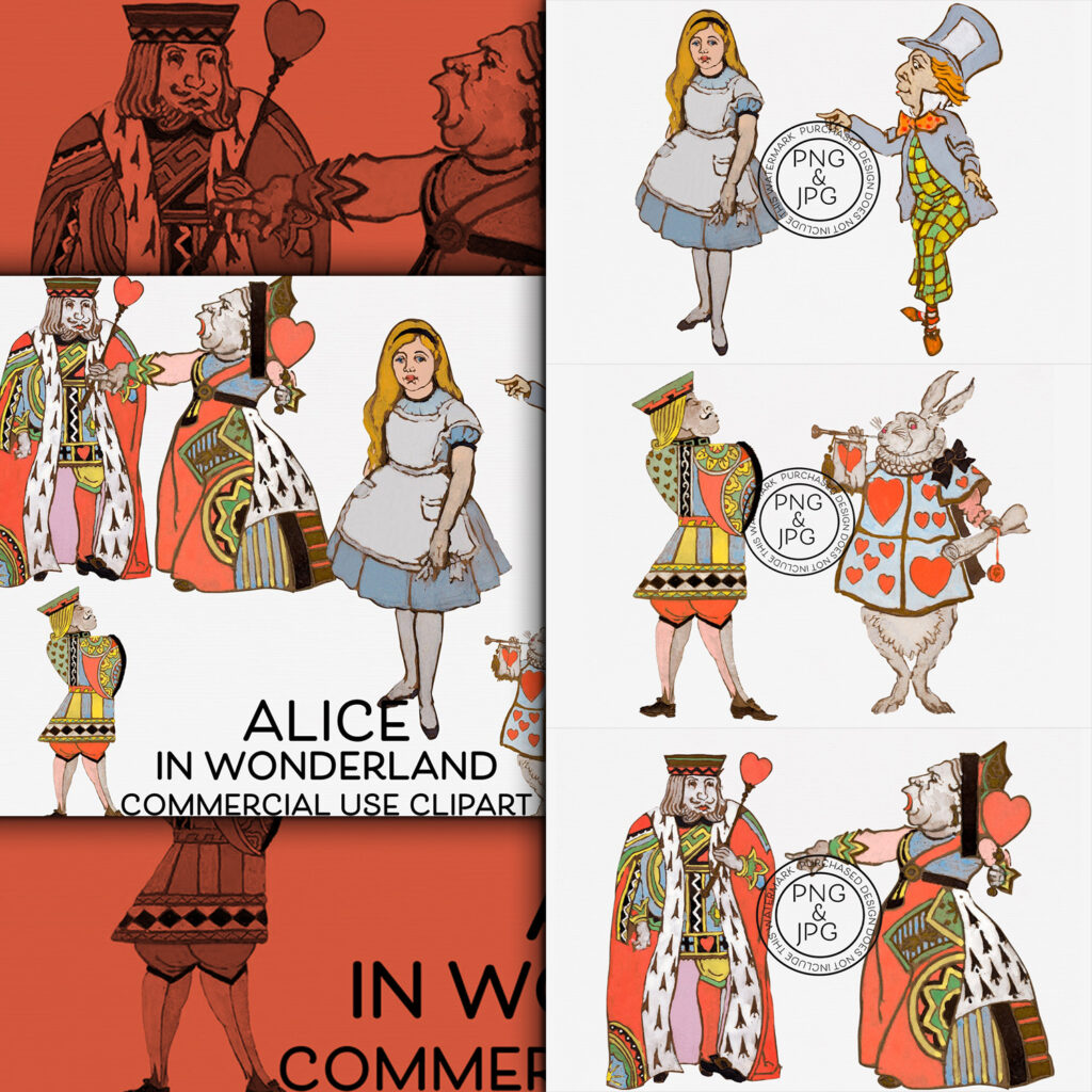 Alice In Wonderland Vintage Clipart Bundle Of 6, PNG & JPG – MasterBundles