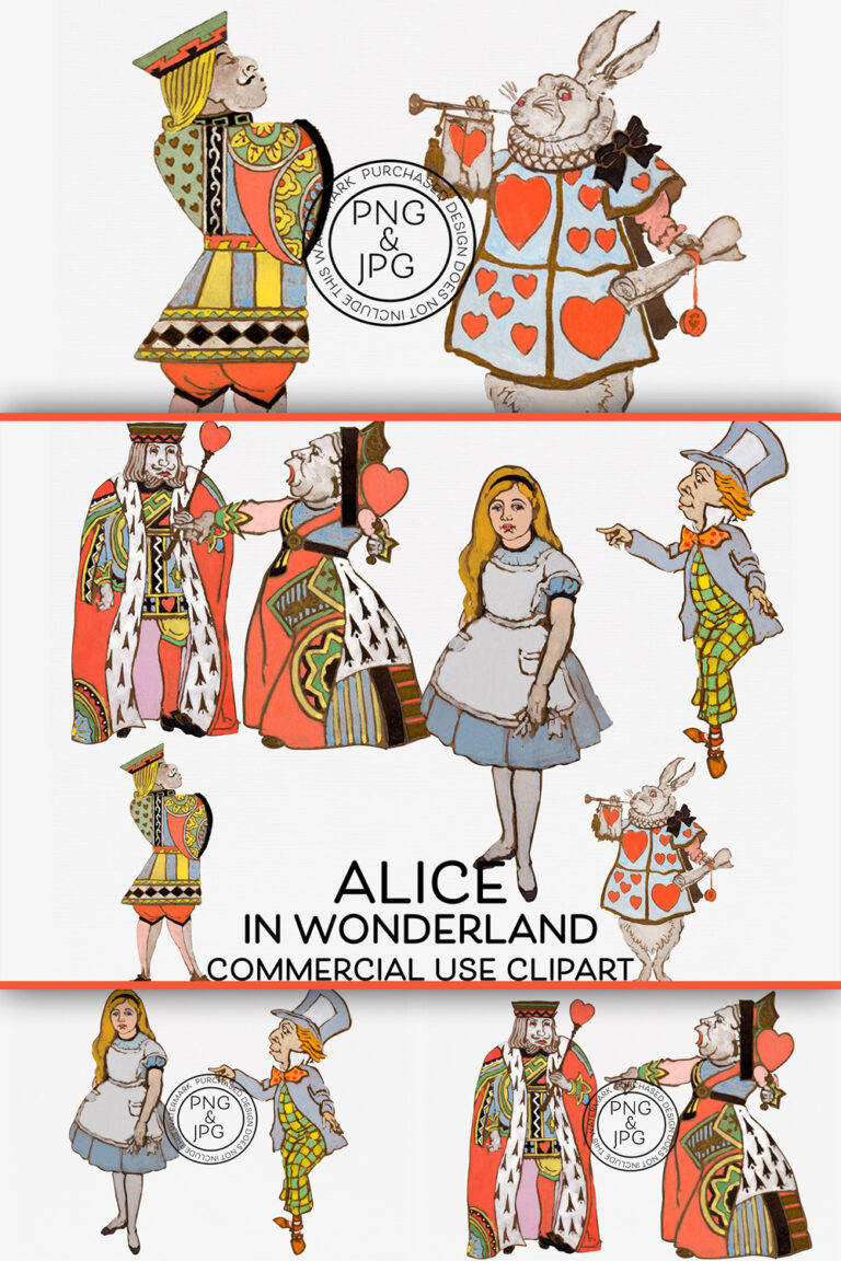 Alice In Wonderland Vintage Clipart Bundle Of 6, PNG & JPG – MasterBundles
