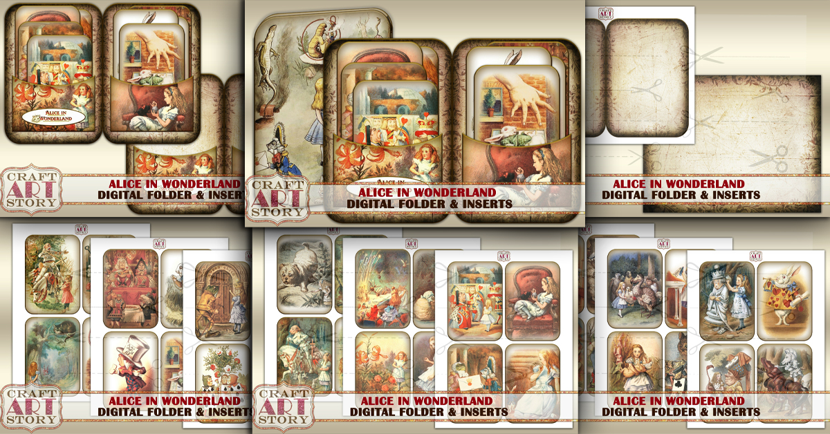 Alice In Wonderland Packs,Digital Folder & Inserts,Ephemera – MasterBundles