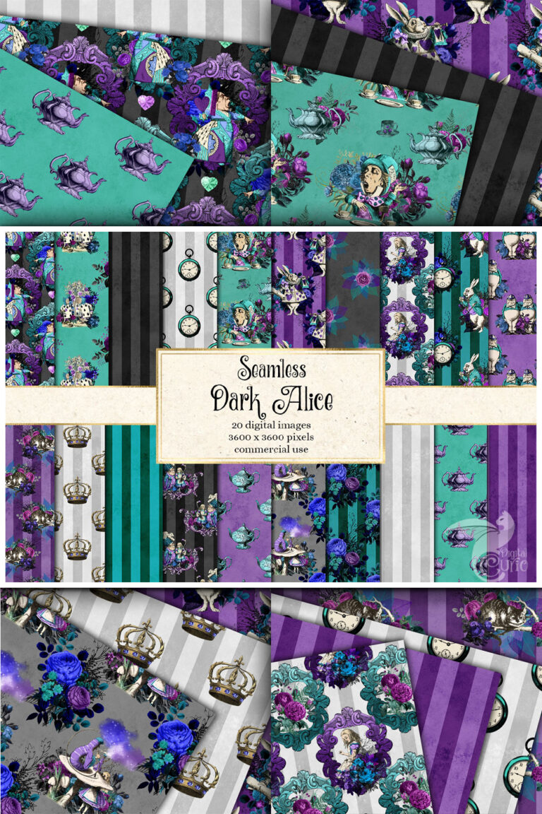 Dark Alice In Wonderland Seamless Digital Paper – MasterBundles