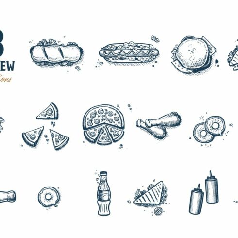 Fast Food Hand Draw Illustration Set | Master Bundles