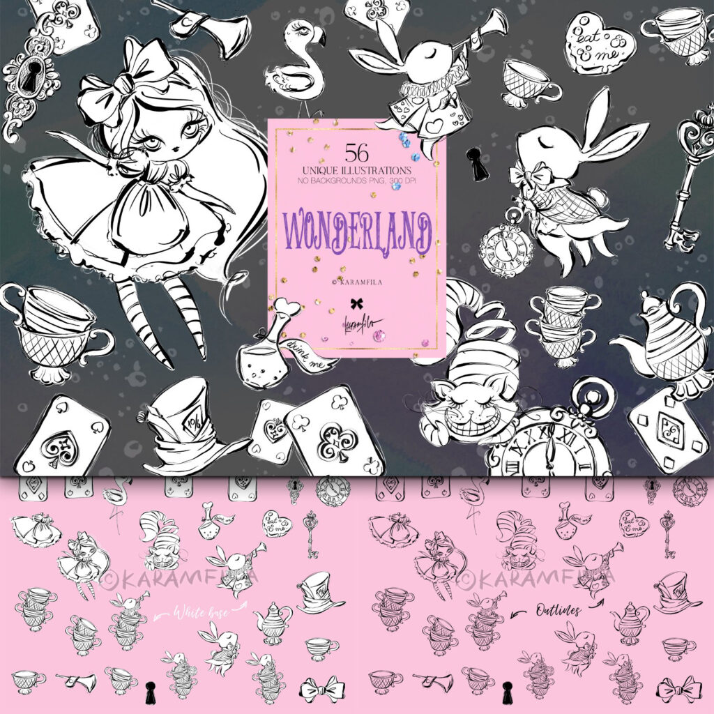 Alice In Wonderland Doodle Clipart – MasterBundles