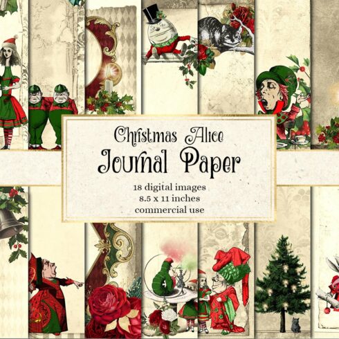 Christmas Alice In Wonderland Journal Paper | MasterBundles