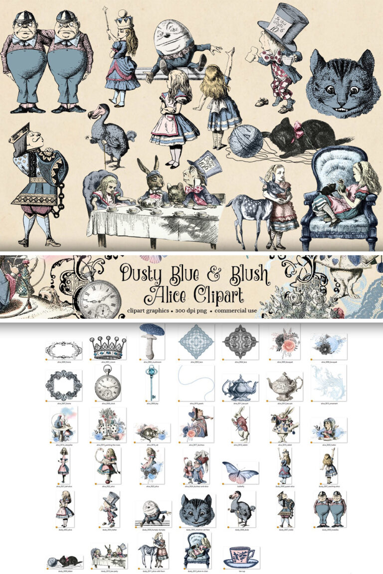 Blue And Blush Wonderland Alice In Wonderland Clipart – MasterBundles