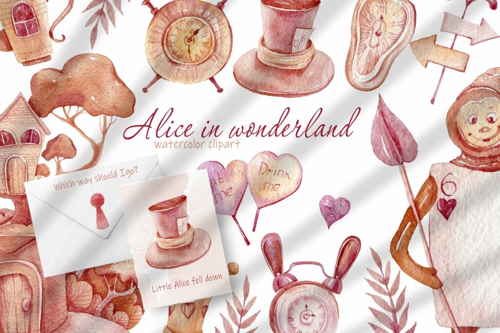 Watercolor Alice In Wonderland Clipart. Fantasy Cartoon Set – MasterBundles