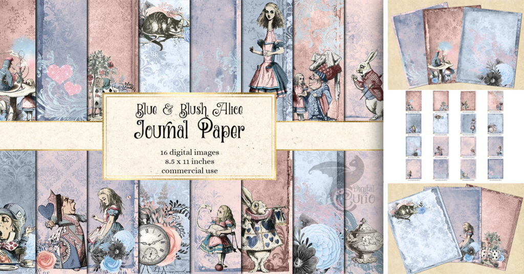 Dusty Blue and Blush Pink Alice In Wonderland Journal Paper – MasterBundles
