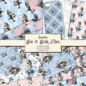 Alice In Wonderland Blue And Blush Digital Paper – MasterBundles
