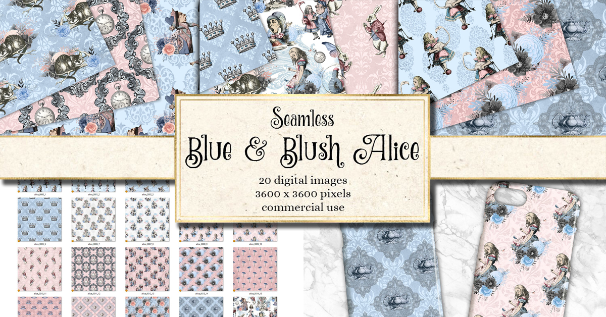 Alice In Wonderland Blue And Blush Digital Paper – MasterBundles