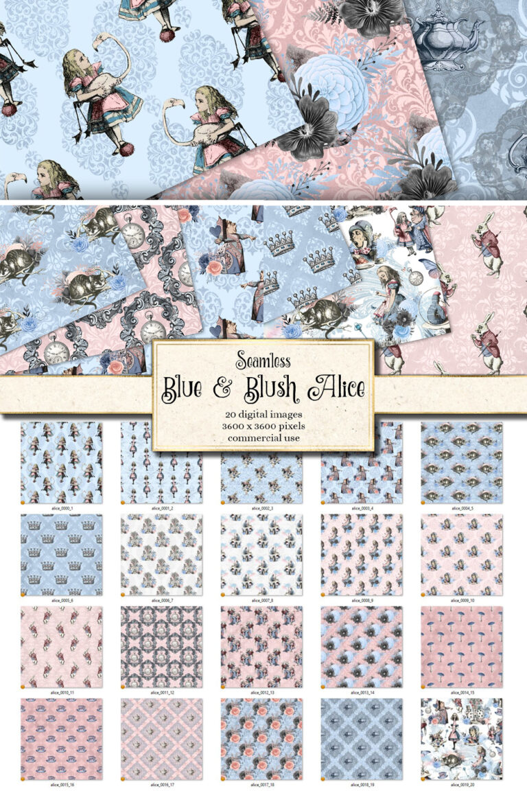 Alice In Wonderland Blue And Blush Digital Paper – MasterBundles