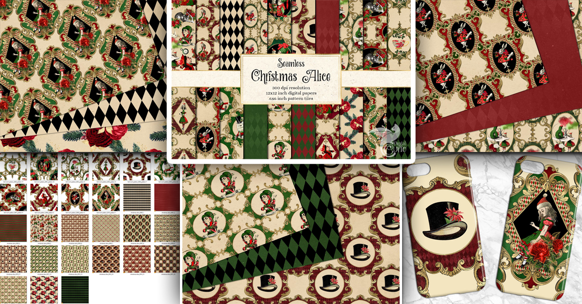 Christmas Alice In Wonderland Digital Paper – MasterBundles