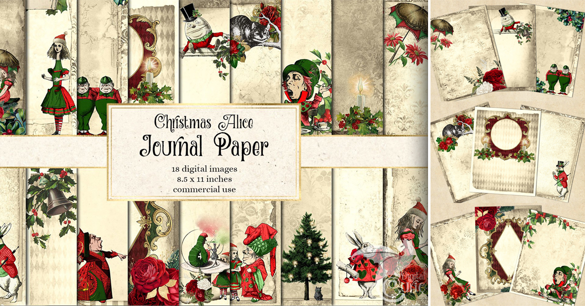 Christmas Alice In Wonderland Journal Paper – MasterBundles