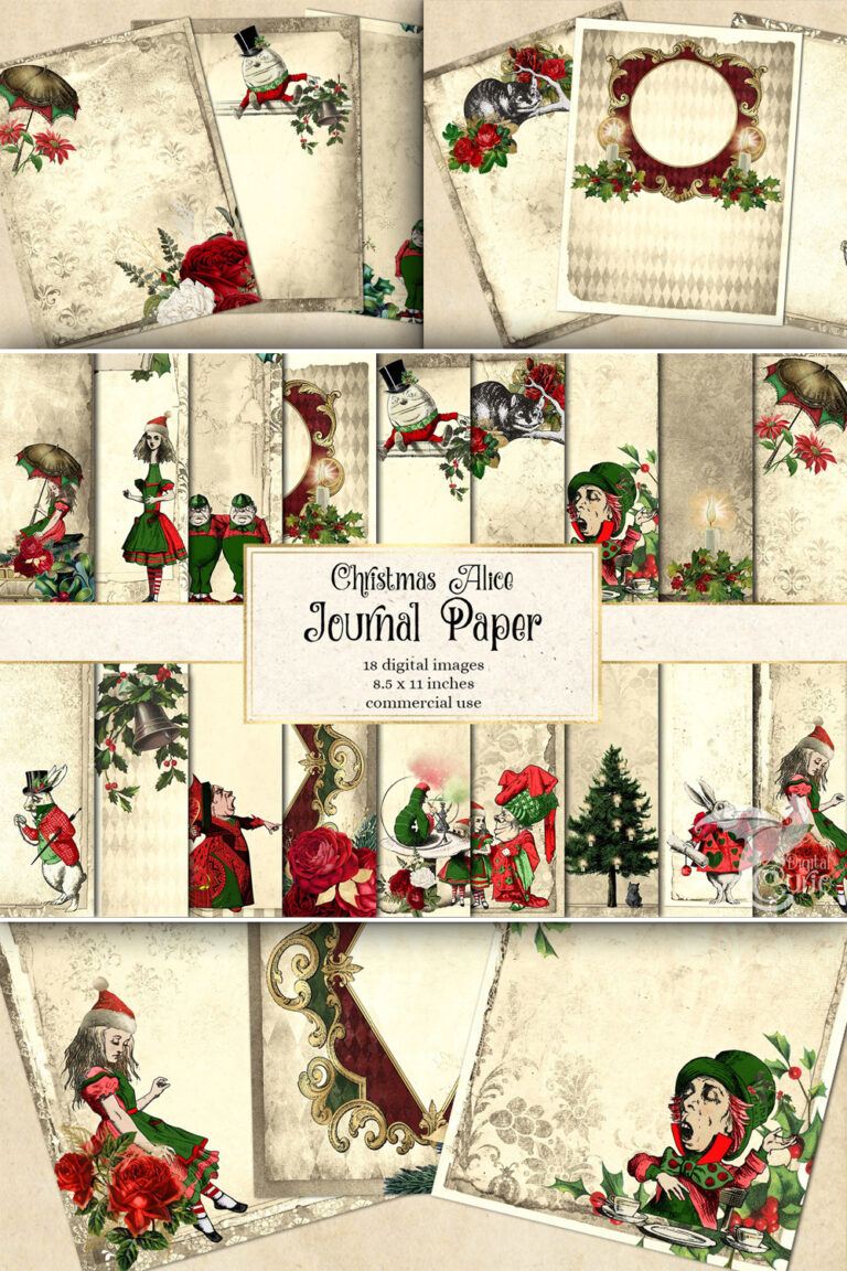 Christmas Alice In Wonderland Journal Paper – MasterBundles