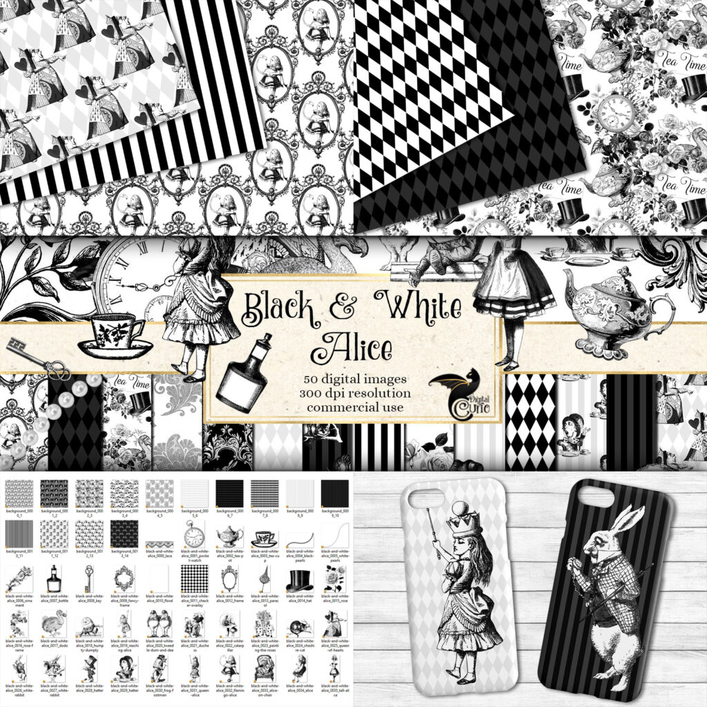 Black And White Alice In Wonderland Graphics – MasterBundles