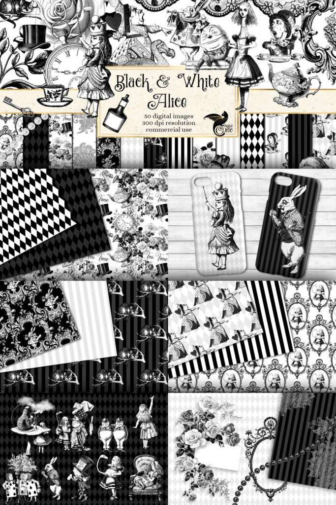 Black And White Alice In Wonderland Graphics – MasterBundles