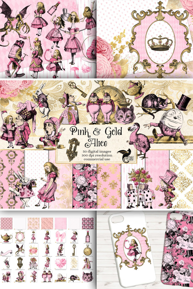 Pink And Gold Alice In Wonderland Graphics – MasterBundles