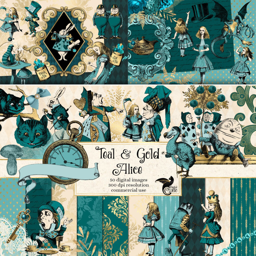 Teal And Gold Alice In Wonderland Graphics – MasterBundles