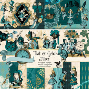 Teal And Gold Alice In Wonderland Graphics – MasterBundles