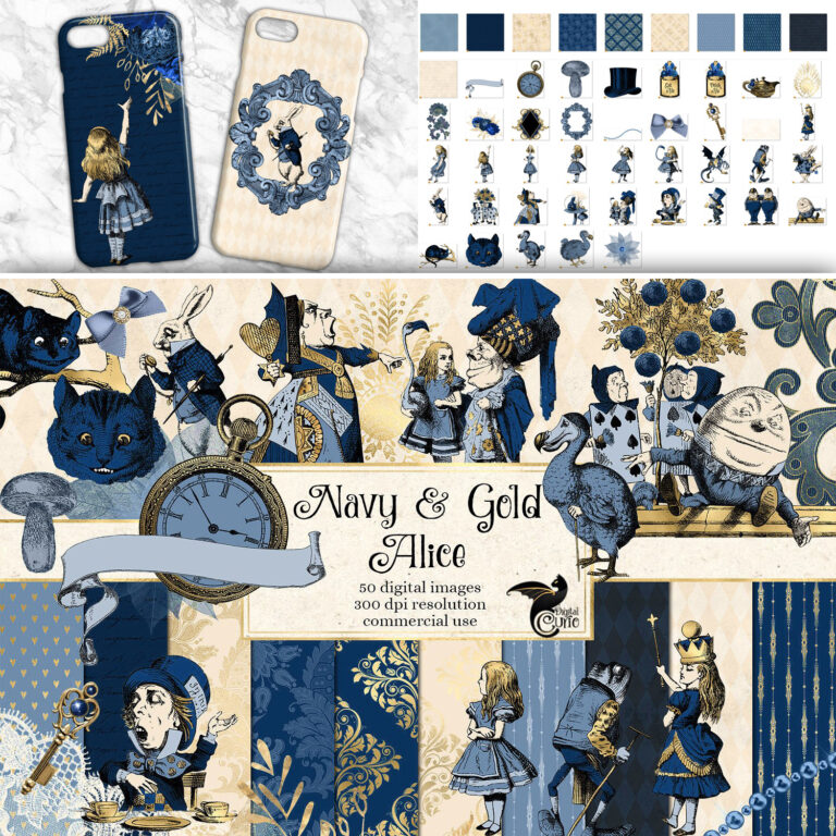 Navy Blue And Gold Alice In Wonderland Graphics – MasterBundles