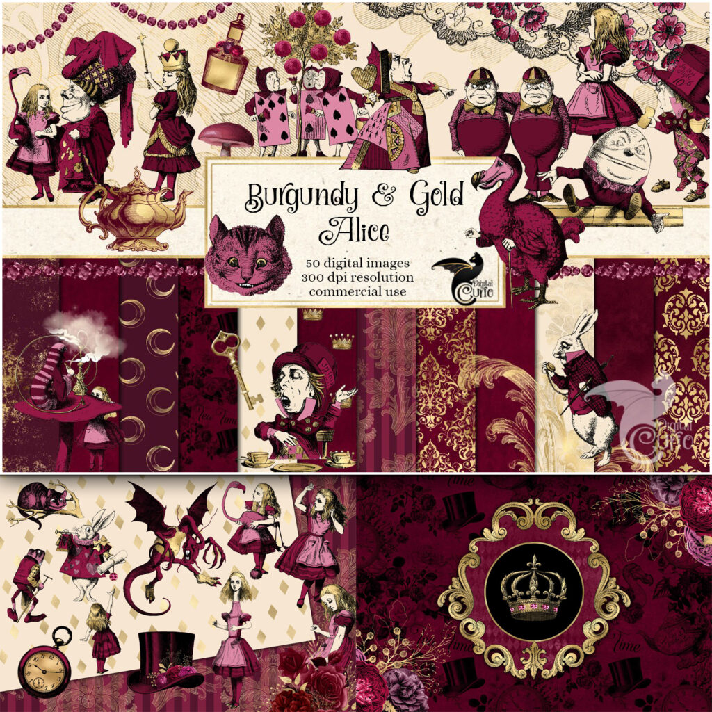 Navy Blue And Gold Alice In Wonderland Graphics | Master Bundles