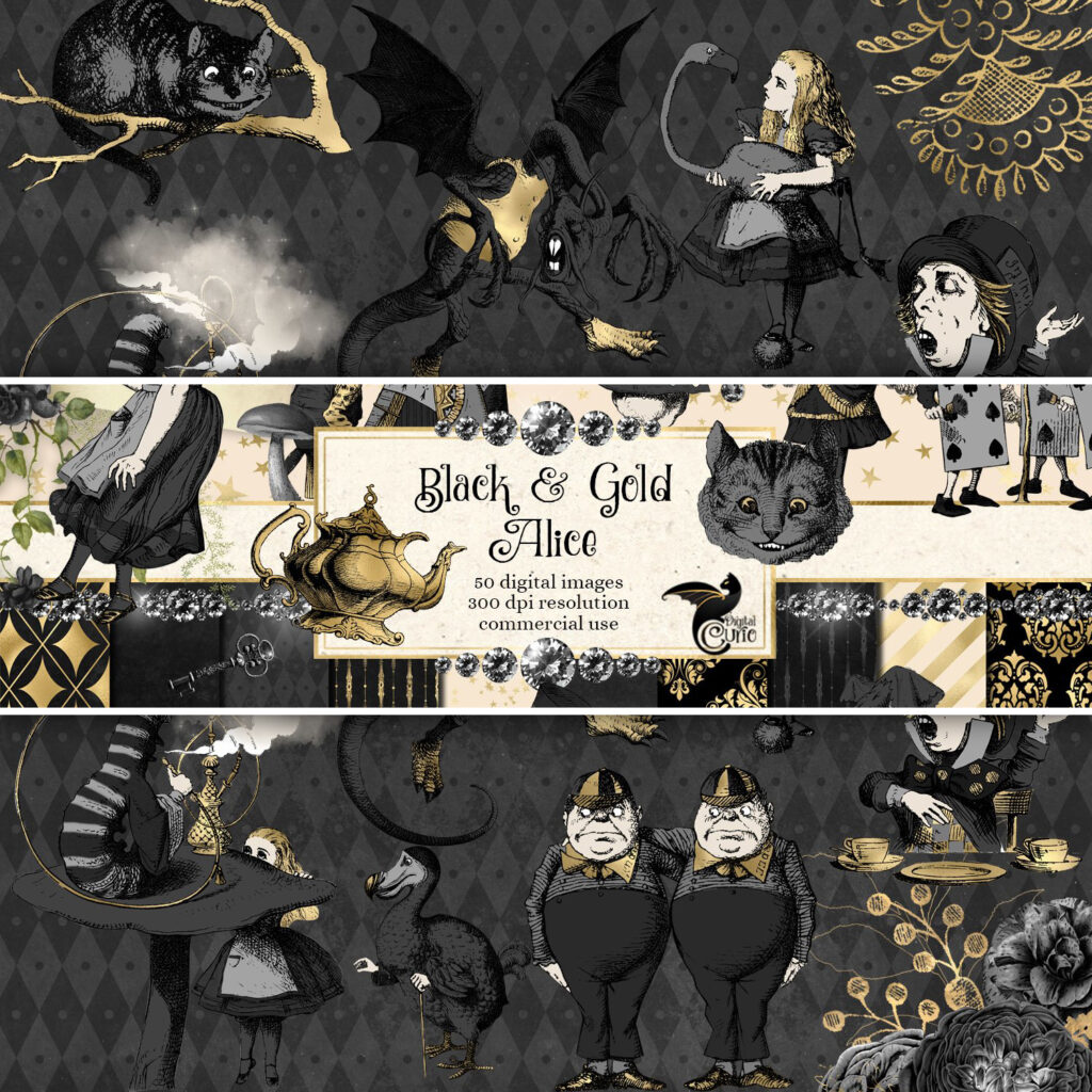 Black And Gold Alice In Wonderland Graphics – MasterBundles