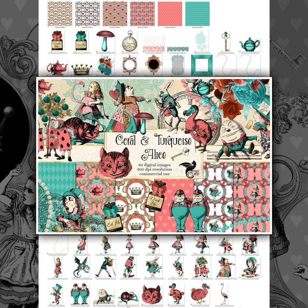 Coral And Turquoise Alice In Wonderland Graphics – MasterBundles