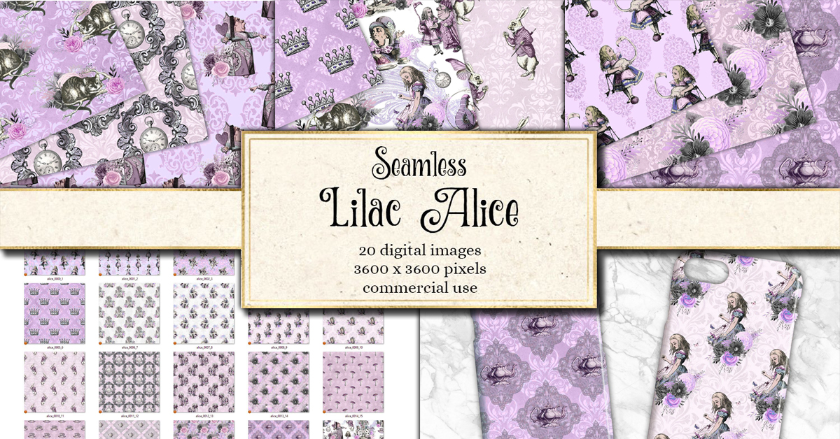 Lilac Alice In Wonderland Digital Paper – MasterBundles