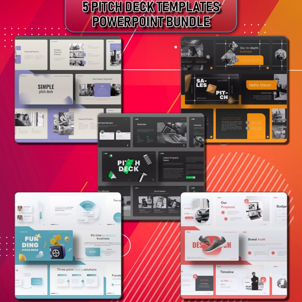 5 Pitch Deck Templates Powerpoint Bundle – MasterBundles